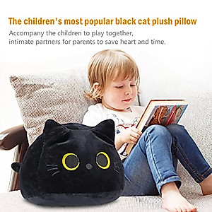 3D Black Cat Plush Toy Pillow, Cute Animal Cat-Shaped Stuffed Pillow Cushion Great Gifts / Gifted for Birthday , Valentine's Day , Christmas to Give Girlfriend，Children and Kids (Black-M(8.3"))