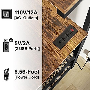 IRONCK Bakers Rack with Power Outlet, Industrial Microwave Cart with Wheels 3-Tier Coffee Bar for Kitchen Living Room Vintage Brown