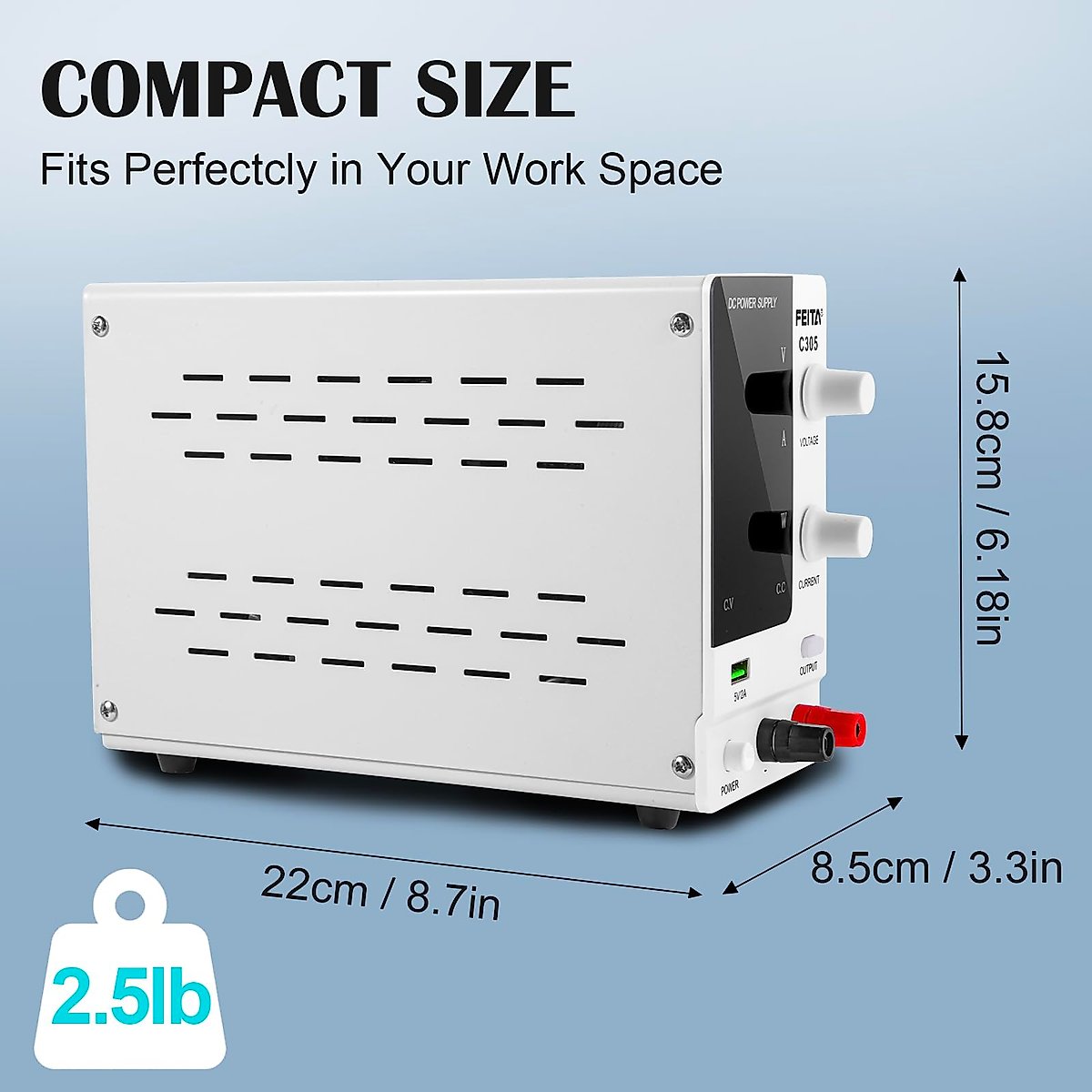 FEITA C305 DC Power Variable Supply Adjustable 30V 5A High Precision Bench Lab Power Supplies Programmable with Output Switch, 5V/2A USB Interface for Anodizing & Electroplating Kit