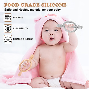 Baby Teething Toys with Easy-Hold Handle, Silicone Infant Toothbrush, Textured On Both Sides Helps Massage, Soothe Sore Gums, Teething Toys for Babies 0-6 Months, 6-12 Months