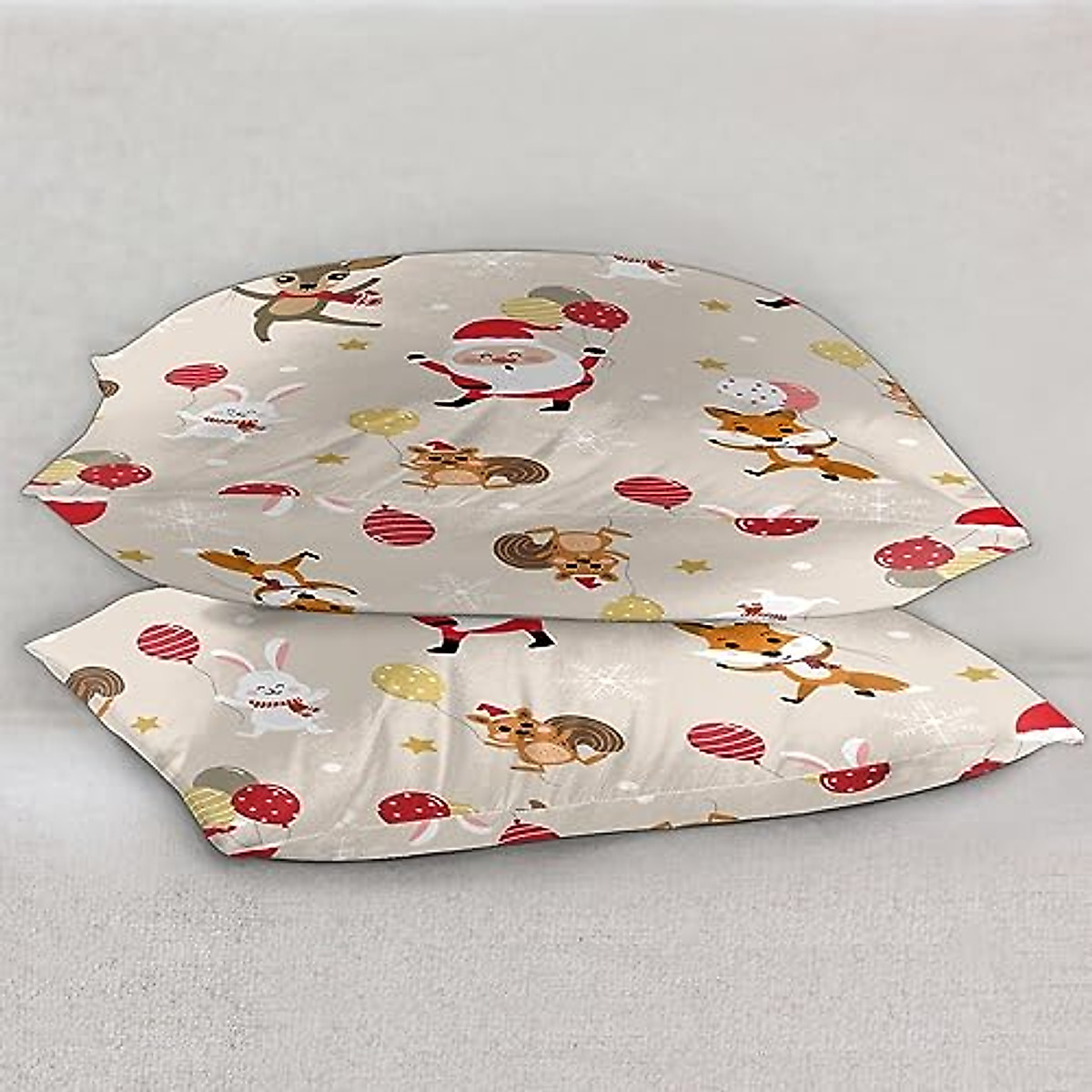 Santa Claus Balloon Satin Pillow Cases Silk Satin Pillowcase for Hair and Skin Standard Set of 2 Super Soft Silk Pillowcase with Envelope Closure (20x26 in)