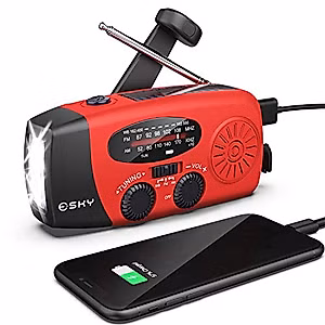 Emergency Hand Crank Radio with 3 LED Flashlight, Esky AM/FM/NOAA Portable Weather Radio with 2000mAh Power Bank Phone Charger, Solar Powered USB Charged Radio for Indoor Outdoor Camping, SOS Alarm
