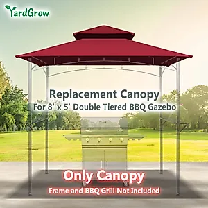 YardGrow 5x8FT BBQ Grill Gazebo Replacement Canopy Roof Double Tiered Outdoor Grill Shelter Canopy Top (Burgundy)