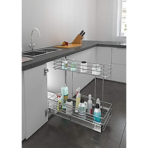 STORKING 2 Tier Under Sink Pull Out Cabinet Organizer Slide Wire Shelf Basket for Kitchen Base Cabinets 9" W 18.5" D 16" H