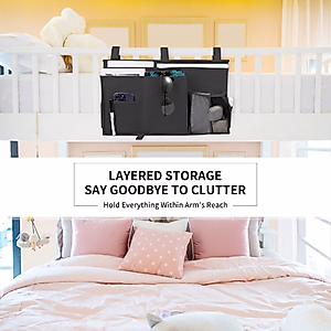 Joyfulife Bedside Caddy Bunk Bed Organizer Bedside Storage Organizer Hanging Bedside Organizer Storage Bag Pocket for Bunk, Hospital Beds, College Dorm Rooms, Baby Bed Rails, Camp 8 Pockets (Black)