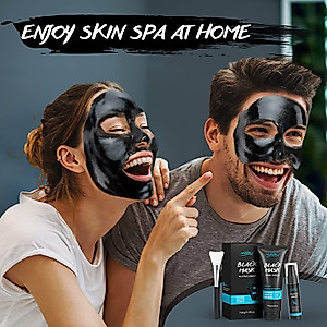 POP MODERN.C Blackhead Remover Mask with Tea Tree Cream Charcoal Peel Off Facial Mask Blackheads Whiteheads Removal Deep Cleansing Pore Purifying Acne Face Mask with Brush Pimple Extractor 4-in-1 Kit