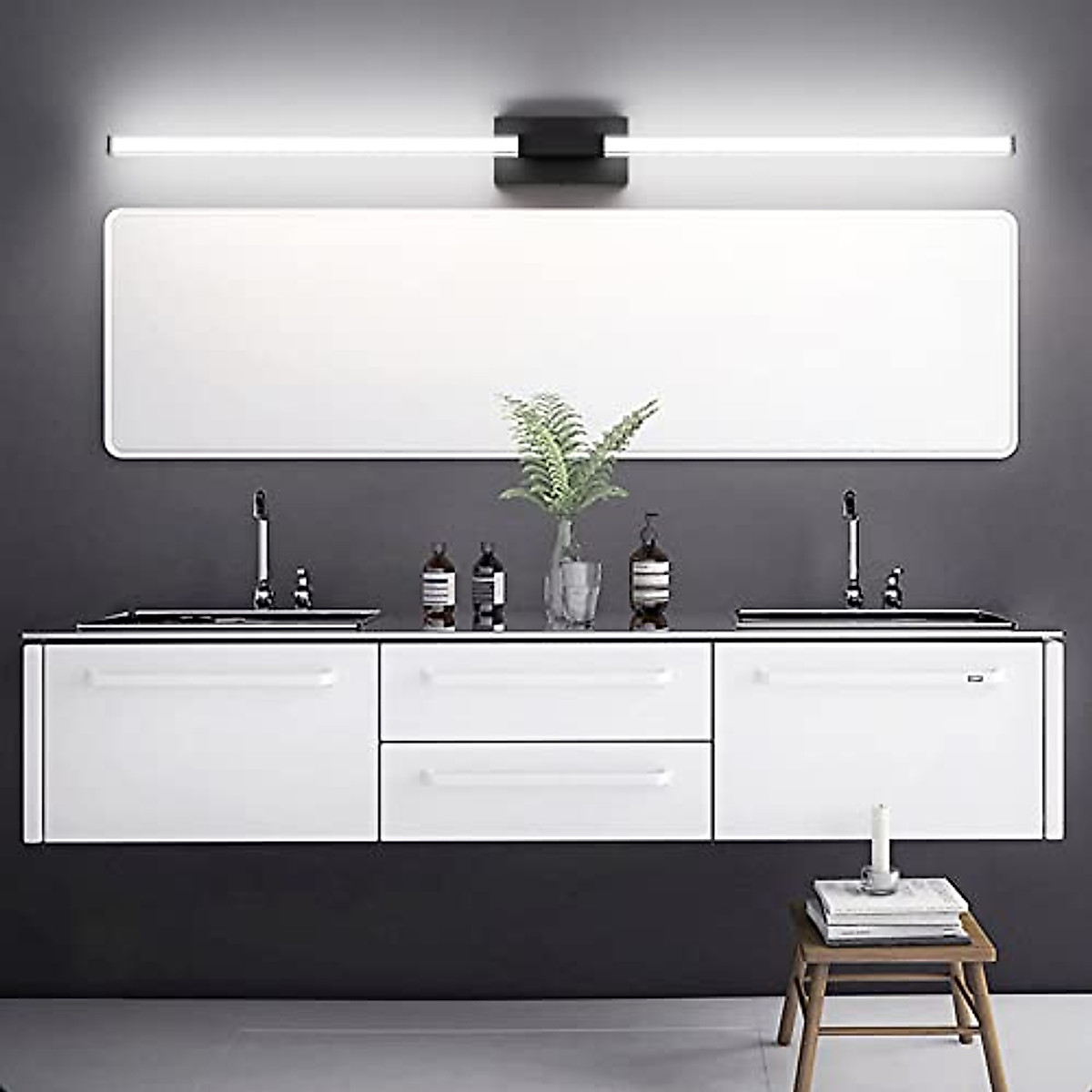 Ralbay 59inch Matte Black Vanity Light Bar Matte Black Bathroom Wall Mounted Lighting Fixtures Over Long Mirror 42W 5500K White Light