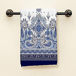 HGOD DESIGNS Paisley Hand Towels,Blue Horizontal Border with Paisley Pattern 100% Cotton Soft Bath Hand Towels for Bathroom Kitchen Hotel Spa Hand Towels 15"X30"