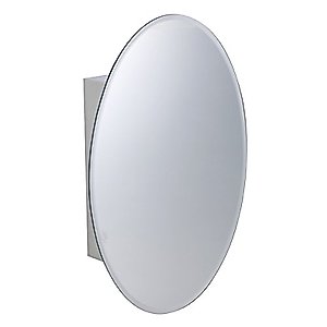 Renovators Supply Manufacturing Oval Wall Mounted Medicine Cabinet Brushed Stainless Steel Bathroom Storage Cabinet with Mirror 26" x 18" Hanging Double Shelf for Medicines or Accessories