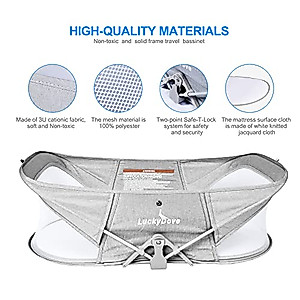 Coopzero Travel Bassinet-Folding Portable Bassinet,in Bed Bassinet for Baby,Portable Bassinet with Mosquito Net,Easy to Fold and Lightweight,Washable,Grey