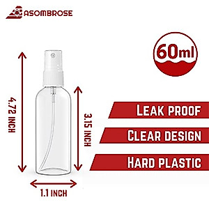ASOMBROSE Small Spray Bottles, 2oz/60ml Clear Empty Fine Mist Travel Size Mini Bottle Set, Pump Spray Cap Refillable Reusable Liquid Containers For Essential Oils, Hair Sprayer (4 Pack)