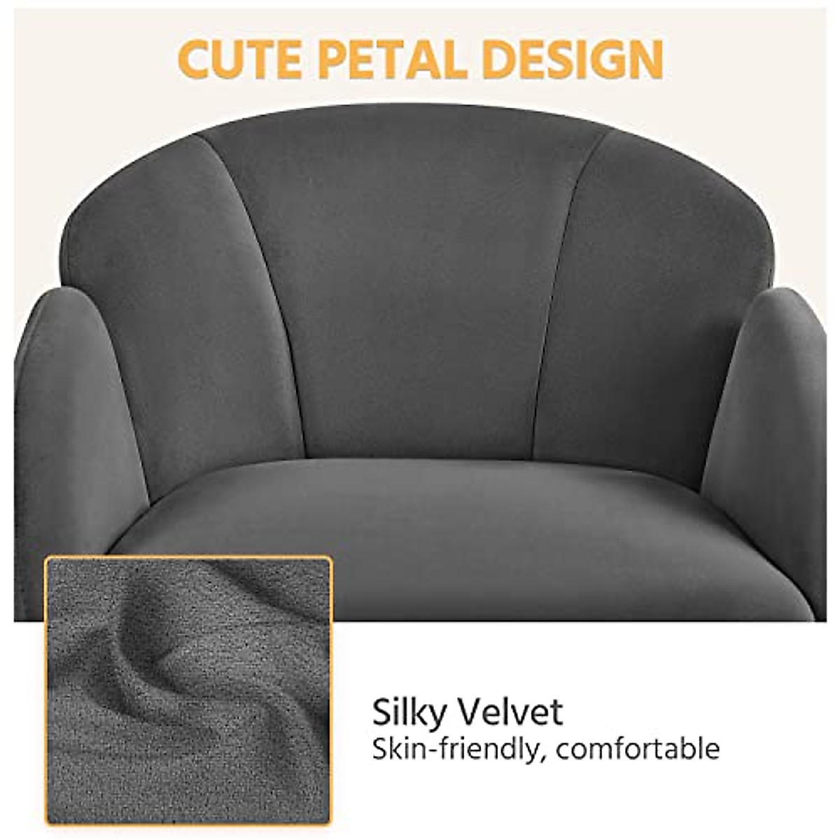 Yaheetech Cute Velvet Desk Chair for Home Office, Makeup Vanity Chair with Armrests for Bedroom Modern Swivel Rolling Chair for Women Dark Gray