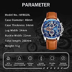 NAVIFORCE Sport Watches for Men Analog Quartz Chronograph Leather Strap Wrist Watch