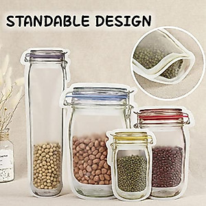 20 Pcs Reusable Mason Jar Ziplock Bags,Mason Jar Bottle Bags,Fresh Leak-Proof Snack Food Storage,Silicone Ziplock Bags for Kitchen,Camping,Travel,Office (20)