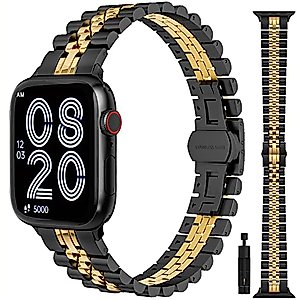 Camofit Compatible with Apple Watch Band 42mm 44mm 45mm 49mm for women, Metal Replacement Watchband Strap Compatible with iWatch SE Ultra Series 8 7 6 5 4 3 2 1 (49mm 45mm 44mm 42mm, Black/Gold)