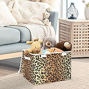 WELLDAY Sexy Leopard Grain Storage Baskets Foldable Cube Storage Bin with Lids and Handle, 16.5x12.6x11.8 In Storage Boxes for Toys, Shelves, Closet, Bedroom, Nursery