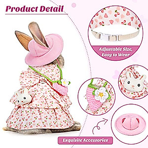 2 Sets Pet Rabbit Bunny Dress Bunny Easter Costume with Leash Hat Mini Bag Harness Leash Small Animals Accessory for Rabbit Hedgehog Ferret Guinea Pigs Piggies Squirrel (Pineapple and Cherry)