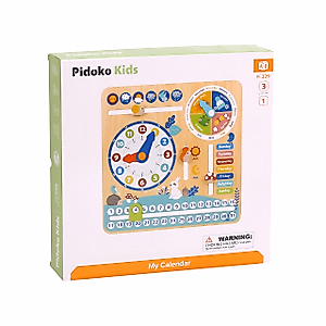 Pidoko Kids Montessori Toys for 3 Year Old - All about Today Learning Board - Calendar Clock and Time Learning for Toddlers 3 4 5