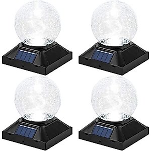 POWGDLT Solar Post Cap Lights Outdoor - Waterproof LED Fence Post Solar Lights for 3.5x3.5/4x4/5x5 Wood Posts in Patio, Deck or Garden Decoration Cool Light 4 Pack………