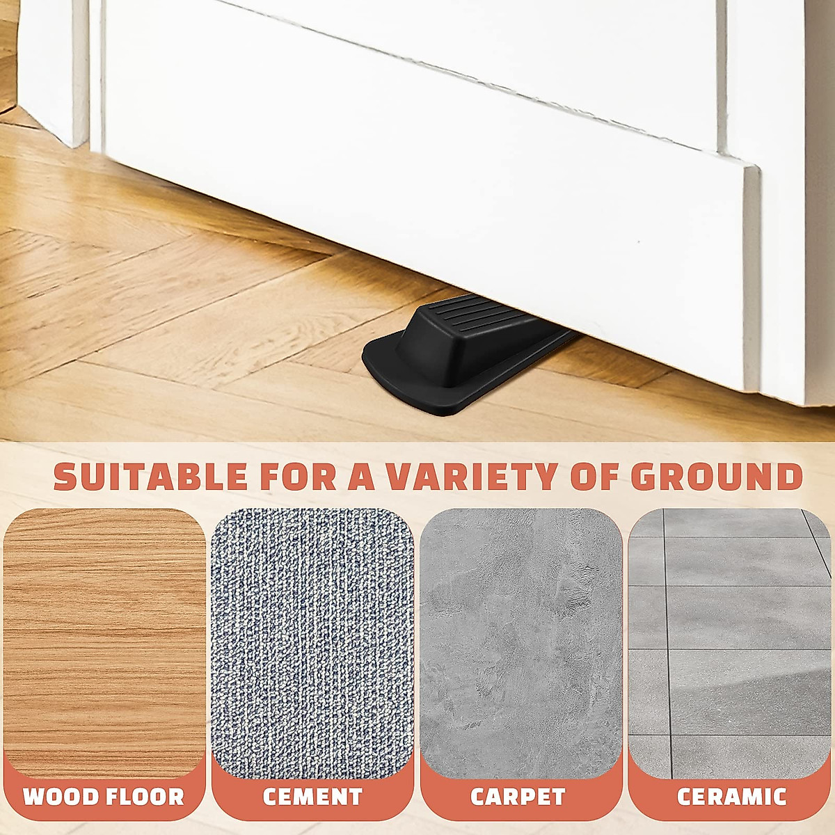 Frienda 24 Pcs Door Stoppers Bulk Rubber Door Stop Wedge Door Stopper for Bottom of Door Sturdy Door Stop for Heavy Duty Door Bottom Carpet Tile Concrete Wooden Floor (Black)