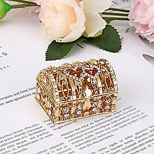ELLDOO Crystal Treasure Chest Box Floral Engraved Jewelry Box Wedding Box Keepsake Box Ring Earring Small Trinket Storage Organizer Box for Girls Women Wedding Brithday Gift, Gold