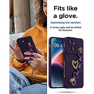 AICase iPhone 14 Plus Case for Women with Full Camera Lens Protection and Hand Strip Loop, Silicone Heart Girly Cute Side Soft Slim Shockproof Protective Cover for iPhone 14 Plus 6.7 inch_Purple
