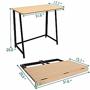 Siunzs Folding Desk, 32 Inch Small Desks for Small Spaces,Space Saving Foldable Computer Desk for Home Office Study Writing, Portable Small Collapsible Desk, Easy Assembly, Black Frame, Maple