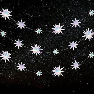 3D Star Disco Iridescent Silver Party Decorations Snowflake Garland, UNIIDECO Groovy Dance Euphoria Prom Party Twinkle Stars Decor, Iradescent Ceiling Hanging Bachelorette Graduation Supplies