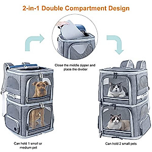 Groxkox Double Cat Carrier for 2 Cats,Dog Backpack Carrier for Medium Dogs,Double Compartment Pet Carrier Backpack for Dual Pets,for Outdoor Traveling/Stroll and Picnic