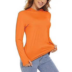 KEFITEVD Sun Hoodie Women UV Protection Sun Shirts Outdoor Cooling Performance Shirts Long Sleeve Rash Guard Lightweight Fishing Shirts Orange
