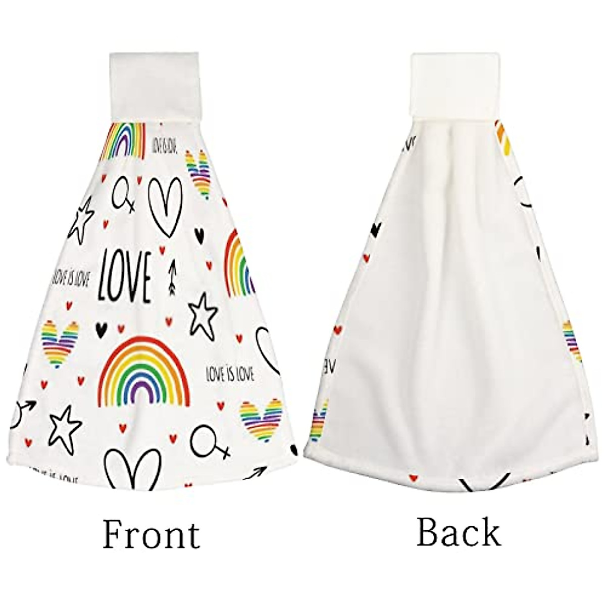 Kitchen Hanging Hand Towels Love is Love Pride Month Bathroom Soft Hanging Tie Towel with Loop Super Absorbent Machine Washable,2 Pack