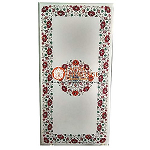 Marble Dining Table Top Carnelian Malachite Inlay Floral Home Living Room Decor | 48"x24" Inches