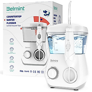 Water Flosser Teeth Cleaning - Countertop Oral Irrigator Teeth Cleaner for Braces & Bridges with 10 Adjustable Water Jet Pressures - 8 Multifunctional Tips, 600ml Capacity