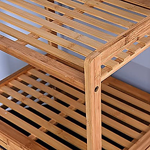 Tilt Out Laundry Hamper Cabinet with 2-Tier Storage Shelves, Removable Clothes Basket with Easy Carry, Bamboo Tower Hamper Organizer for Bathroom, Bedroom, Laundry Room, Closet, Nursery