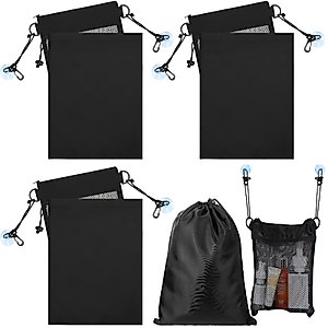 Sweetude 3 Set 14 x 10 Inch Shower Bag Tote 11 x 9 Inch Mesh Shower Caddy Toiletry Organizer with 2 Suction Cup Hanging Cord Shower Caddy Bag Zipper and Drawstring Pouch for Bath Dorm Gym Camping