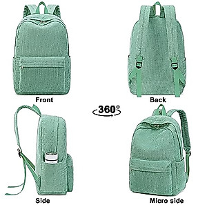 School Backpack for Teens Large Corduroy Bookbag Lightweight 17 inch Laptop Bag for Girls Women Casual High School College Work (Green, 17 inch)
