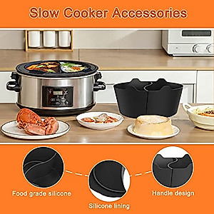 KSUYICA Crock Pot Divider Insert Silicone, Slow Cooker Dividers Silicone Liners Fit 6-8 Qt Crockpots, Reusable BPA Free Leakproof crock pot liner Accessories Cooking Liner for Most Slow Cooker (Black)
