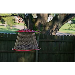Collapsible Hanging Mesh Wild Bird Feeder - for Red Cardinals, Finch, Perching, Clinging and Hanging Birds - All Metal Premium Construction and Zinc Plated Resists Rust - by Squirrel Guard