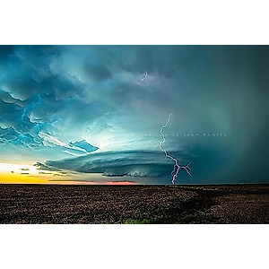 Storm Photography Print (Not Framed) Picture of Supercell Thunderstorm with Lightning Bolt on Spring Evening in Kansas Weather Wall Art Nature Decor (8" x 10")