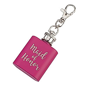 Lillian Rose Maid of Honor Mini Flask, 2", Pink, Silver