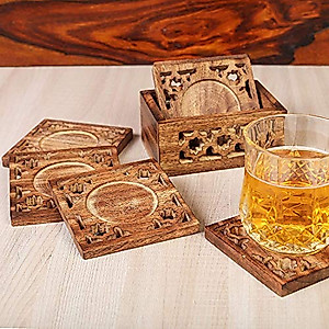 Rusticity Drink Coasters with Holder | Wood Coasters Set of 6 for Tabletop Protection, Suitable for Kinds of Cups, Rustic Coasters for Wooden Table, Cool Home Decor, 4.8x4 in