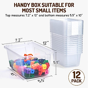 GAMENOTE Clear Plastic Storage Bins with Lids,Stackable Containers for Classroom,Toy Storage Organizer, 5 Qt 12 Pack Small Tubs,Tote Box for Kids Playroom,Sorting(12×7.2×5.1 in)