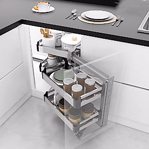 WYJF Blind Corner Cabinet Pull Out 15 Inch Opening,Blind Corner Cabinet Organizer,Corner Optimizer,Chrome Blind Corner Soft Close,Blind Corner Cabinet Pull Out Left Right