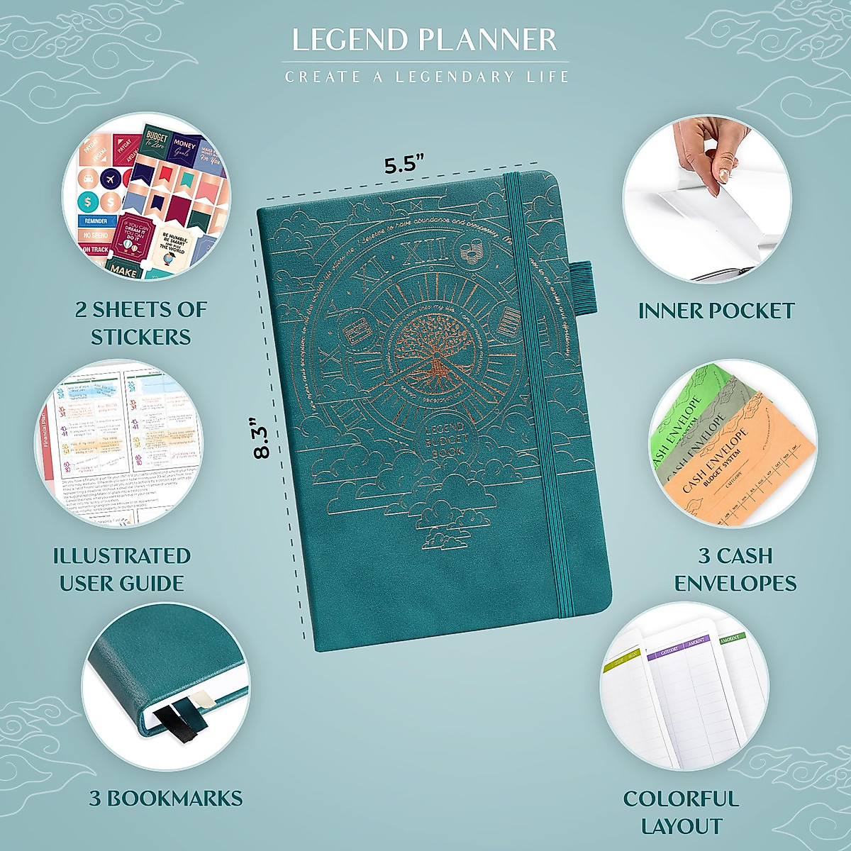 Legend Budget Book - Personal Finance Planner - Undated Monthly Journal for Budgeting, Saving Money & Bill Organizer, A5 (Dark Teal)