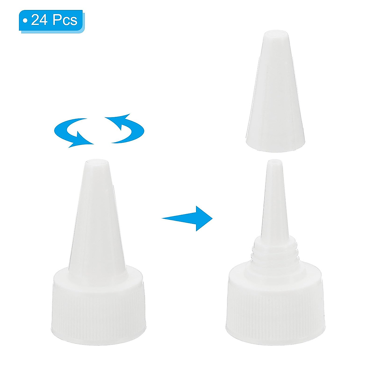PATIKIL Twist Bottle Caps, 24Pcs 24/410 Squeeze Bottle Cap Replacement Caps for Glue Dispensing Bottles Dispensing Caps Paint Bottles, White