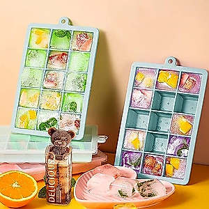 Ice Cube Trays 2 Pack, with Bear Ice Cube Mold and Removable Lid, Silicone Ice Cube Mold Easy-Release Flexible 15-cube Ice Trays and 24-cube Ice Trays for Whiskey, Cocktails