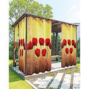 HERBED Outdoor Curtains for Patio 2 Panels Set Red Flowers Under Sunset Waterproof Privacy Outside Curtain Sun Blocking Grommet Blackout Drapes for Porch Gazebo Pergolas Balcony 52x108 Inch
