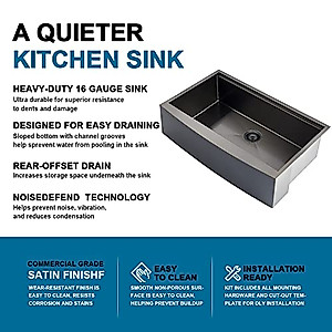 PEPO Workstation Apron-Front Kitchen Sink 36 Inch Gunmetal Black Farmhouse Undermount Sink, 16 Gauge 10 inch Deep Single Bowl Farm Sink with Accessories Kit