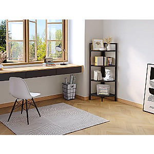 SAYGOER Corner Bookshelf 4 Tier Stand Corner Ladder Shelf Modern Storage Organizer Bookcase Industrial Display Rack Shelves for Small Space, Living Room,Home Kitchen,Office, Black
