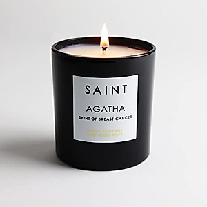 SAINT Agatha Scented Candle with Prayer, Prayer Coin, and Holy Oil, Saint of Breast Cancer, Soy Coconut Aromatherapy Candle with 50 Hour Burn Time